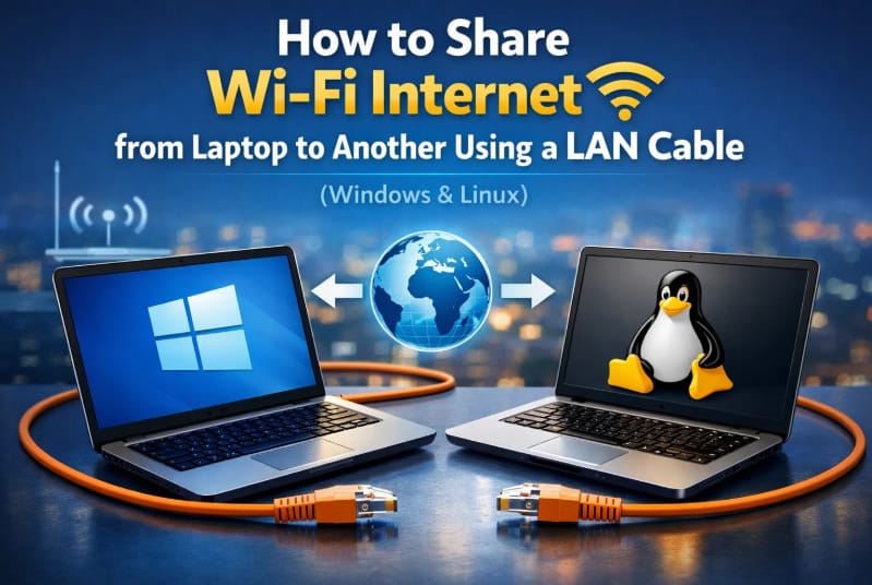 How to Share Wi-Fi Internet from Laptop to Another Using a LAN Cable ...